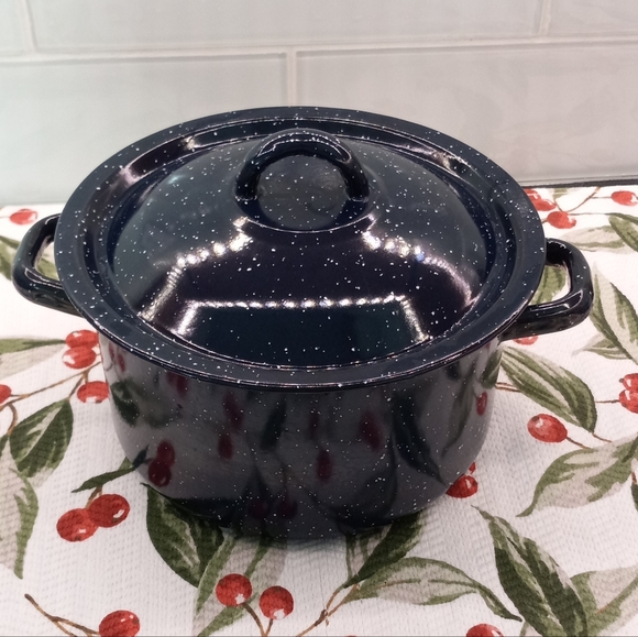 Kitchen | Blue Speckled Enamelware Pot With Lid | Poshmark